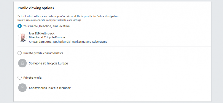 How to use LinkedIn Sales Navigator Private Mode - Tricycle Europe